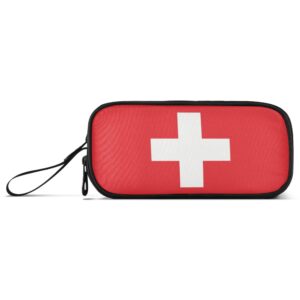 fisyme switzerland flag pencil case large capacity pen box makeup pouch holder organizer stationery bag for school office college traval