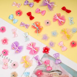 40Pieces Dog Bows Cute Small Dog Hair Bowknot Mix Style Handmade Multicolor Puppy Hair Accessories Bow Bulk with Elastic Rubber Bands Lace Rhinestone Pearls Grooming Topknot Ball Flower Accessories