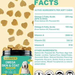 Skin and Coat Chews for Dogs - Omega 3 Supplement for Dogs with EPA & DHA Fatty Acids- Fish Oil Chews for Dogs with Salmon Oil & Vitamins - Dog Itchy, Dry & Shedding Skin Relief- Chicken, 120 Chews