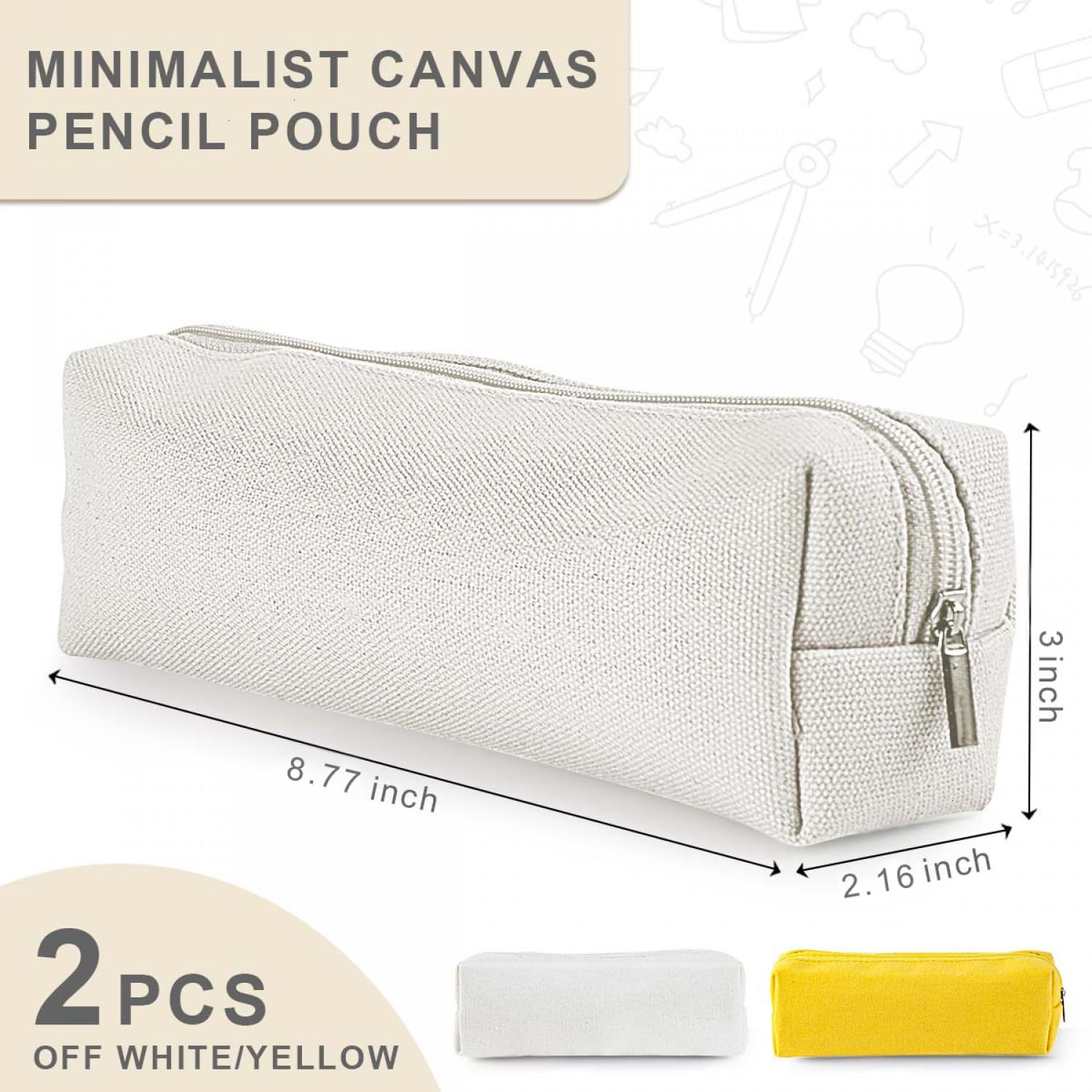 SenseYo 2 Pack Pencil Case Pouch for Stationery Organizer (Beige & Yellow)