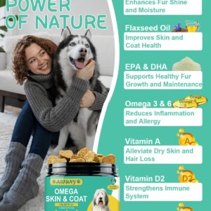 Skin and Coat Chews for Dogs - Omega 3 Supplement for Dogs with EPA & DHA Fatty Acids- Fish Oil Chews for Dogs with Salmon Oil & Vitamins - Dog Itchy, Dry & Shedding Skin Relief- Chicken, 120 Chews