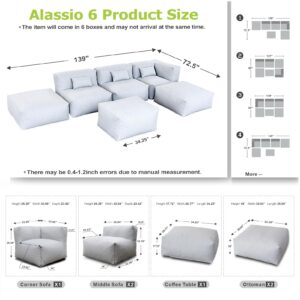 Patio Furniture Set Bean Bag Chairs Alassio 6PC Outdoor Chairs Sectional Conversation Patio Set Daybed Furniture Outdoor Sofa Couch High Density Foam Filling Modern Comfy Patio Couch (light gray)