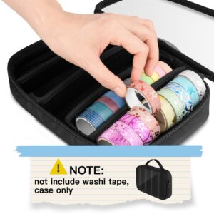 Homakover Washi Tape Organizer Carry Case with Remove Divider Strip, Tape DIY Sticker Roll Tape Holder Wrapping Ribbon Storage Bag with Handle Strap, Clear PVC Window, Black