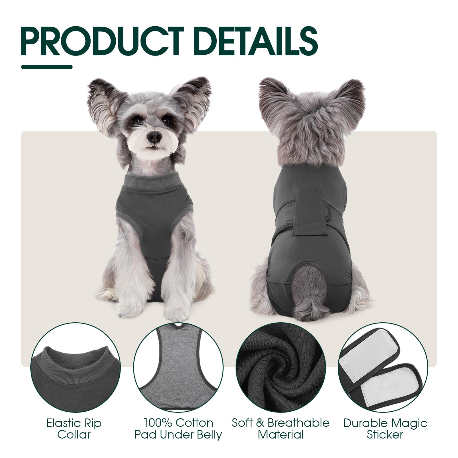 Kuoser Dog Surgery Suit Female Spay, Dog Recovery Suit Male Neuter, Dog Clothes Onesie for Surgery Anti Licking Abdominal Wounds Pet Puppy Surgical Recovery Bodysuit Shirt, Substitute E-Collar & Cone