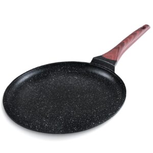 snowclad crepe pan,11 in nonstick crepe pan, granite flat skillet,non stick dosa tawa comales para tortillas pancake pan,dishwasher and oven safe cookware,induction compatible, pfoa free