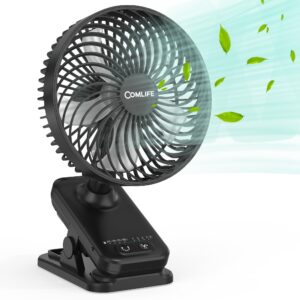 7'' clip on fan,10000mah battery operated desk fan,auto oscillation stroller fan,rechargeable usb fan,4 speeds personal table fan with sturdy clamp for golf cart office treadmill travel outdoor (7")