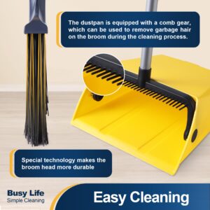 Yocada Heavy Duty Broom and Dustpan Set 2 Plus 1 Set with Comb Commercial Outdoor Indoor for Courtyard Garage Lobby Mall Market Floor Home Kitchen Room Office Pet Hair Rubbish