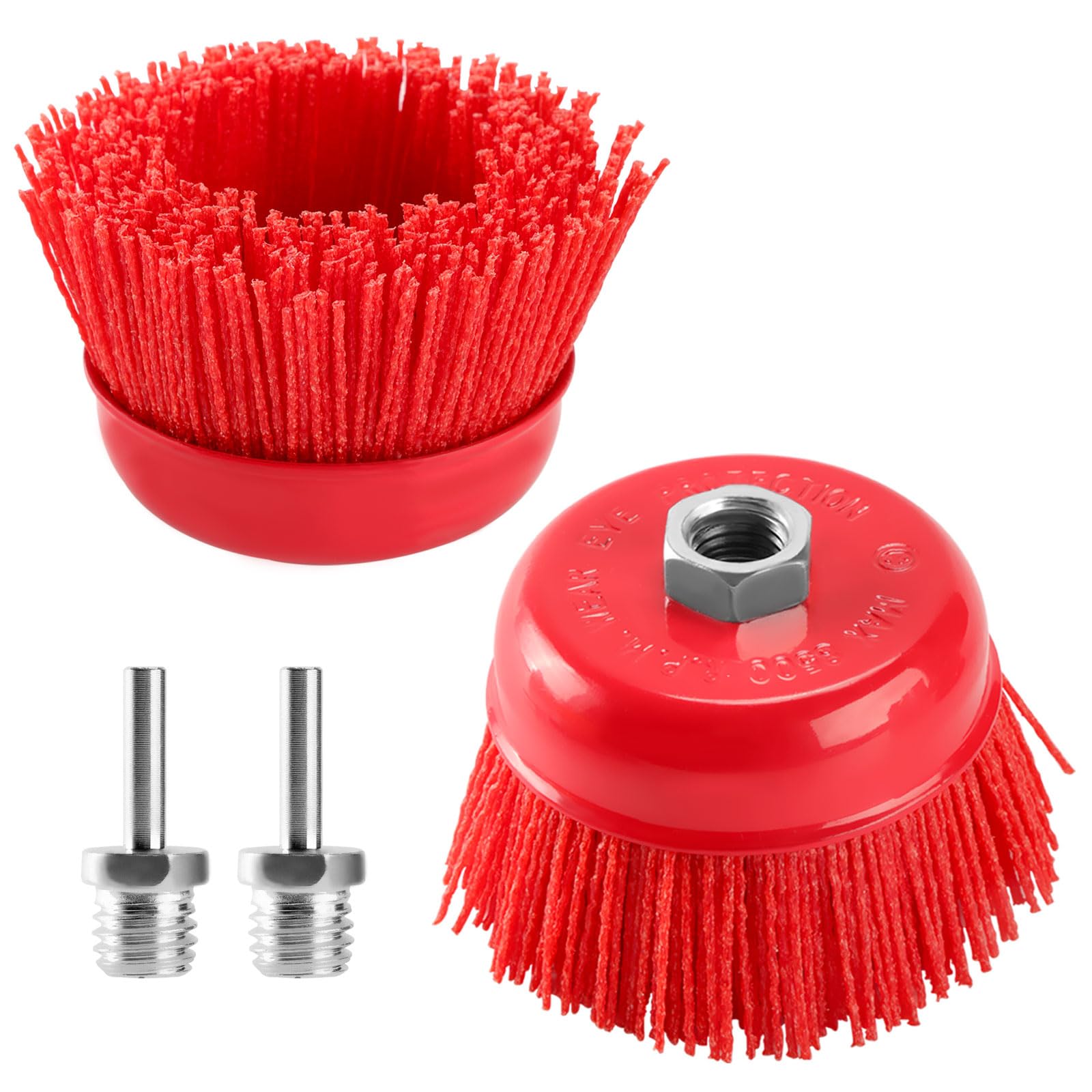 POLIWELL 4 Inch Nylon Filament Brush 2 Pack, 4” Abrasive Bristle Cup Brush Set 5/8"-11 Thread, 1/4" Arbor Max 8500 RPM for Variable Speed Angle Grinder, Polisher and Drill, Prep Surfaces for Bed Liner