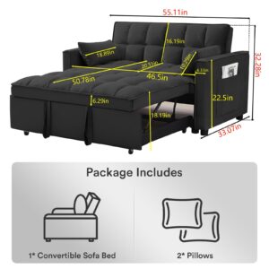 Rovibek 3 in 1 Convertible Sleeper Sofa Bed Velvet Chaise Lounge for Living Room, Black