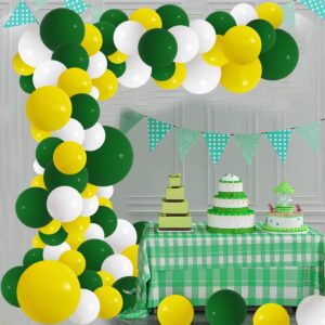 Retro Green Yellow White Balloon Garland Arch Kit, 122pcs Dark Green Yellow White Balloons for Birthday Wedding Graduation Baby Shower Anniversart Forest Jungle Tractor Soccer Party Decorations