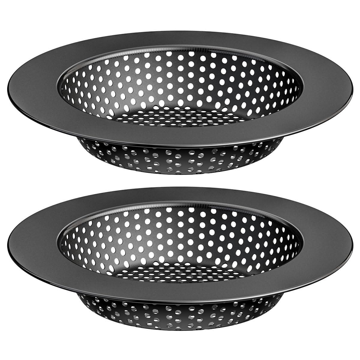 Hontunry Black Kitchen Sink Drain Strainer, Sink Drain Cover, Food Catcher, Large Wide Rim 4.5" Diameter, Stainless Steel, Pack of 2