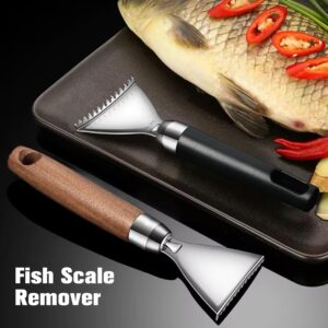 2Pcs Stainless Steel Sharp Durable Fish Scale Remover,304 stainless steel Fish Scale Remover,Portable Cordless Kitchen Fish Scaler Fish for Chef and Home Cooks Fish Cleaning tools（Black+Brown）