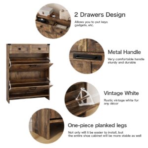 Shoe Storage Cabinet with 2 Flip Drawers & 2 Drawers,Shoe Cabinet Storage with Legs for Entryway,Freestanding Shoes Organizer Cabinet,Farmhouse Slim Shoe Cabinet Rustic Brown