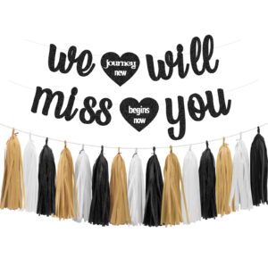 aonor going away party decorations - black we will miss you banner and tassel garland for goodbye party retirement farewell party decorations