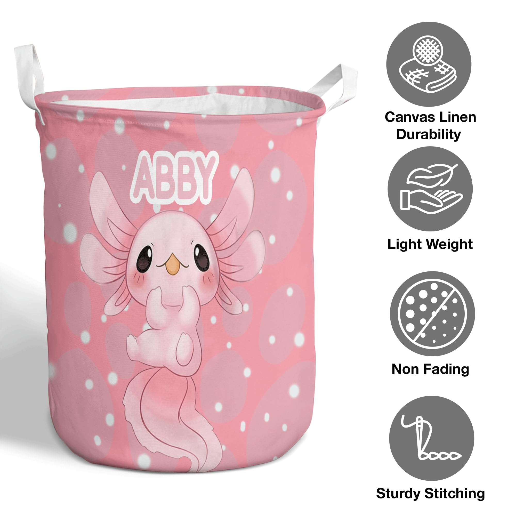 Custom Axolotl Laundry Baskets, Personalized Axolotl Laundry Baskets Gift for Kids Woman Adults, Customize Baby Name Laundry Hamper for Kids Boys Girls Adults