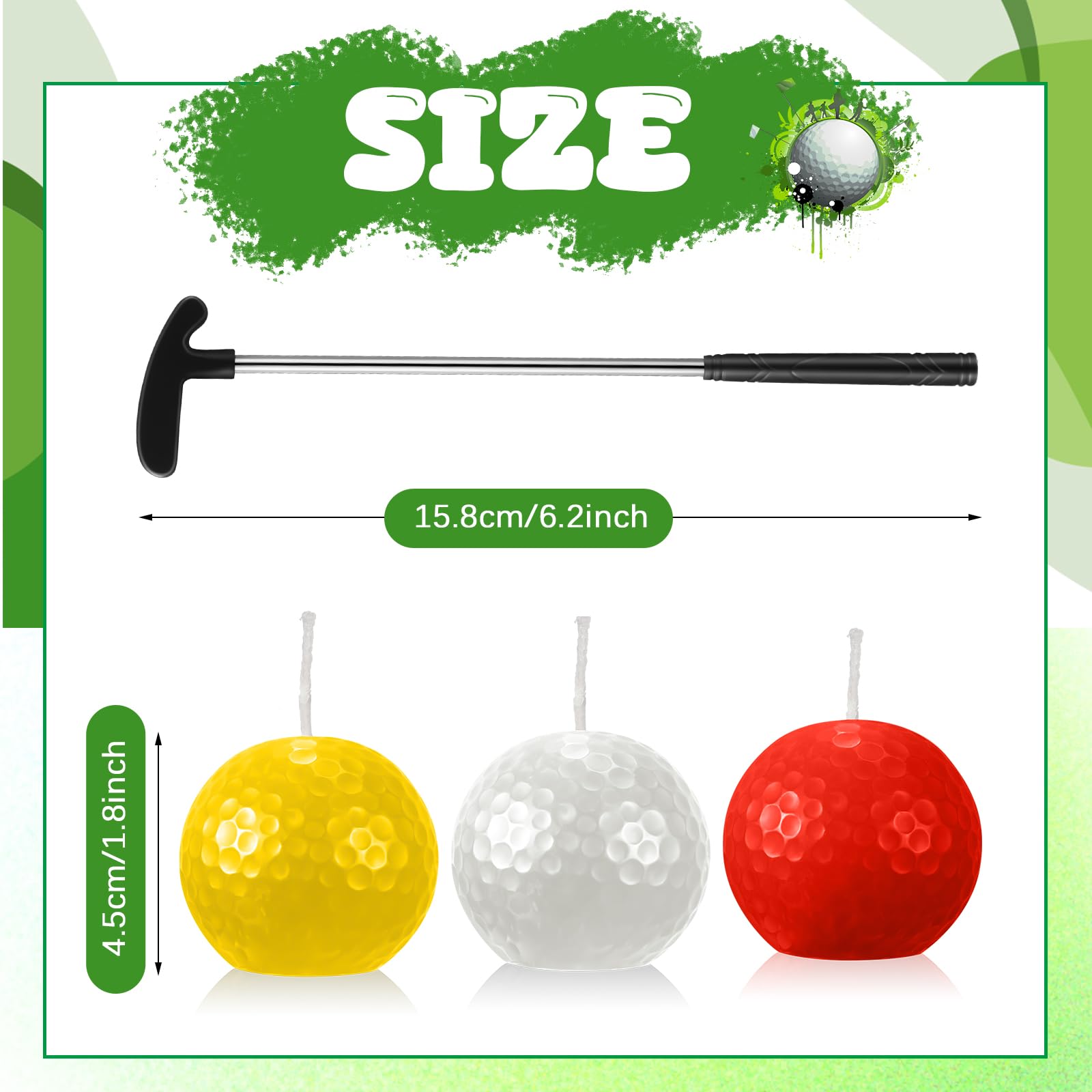 Threlaco 4 Pcs Golf Cake Topper Golf Cake Decorations Include 3 Pcs Golf Ball Birthday Candles, 1 Pcs Mini Golf Club for Golf Sport Themed Birthday Decorations