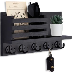 lwenki key holder for wall – decorative wooden mail holder and key shelf with mounting hardware, installation guide – paulownia wood with 5 metal key hooks (11.8” x 6.7” x 2.8”)