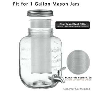 Cold Brew Coffee Filter for 1 Gallon Mason Jars, Made with Stainless Steel, Fine Mesh Filter for Large Batch Cold Brewing, 1 Gallon Mason Jar Filter Crafted to Make Iced Coffee & Tea and Sun