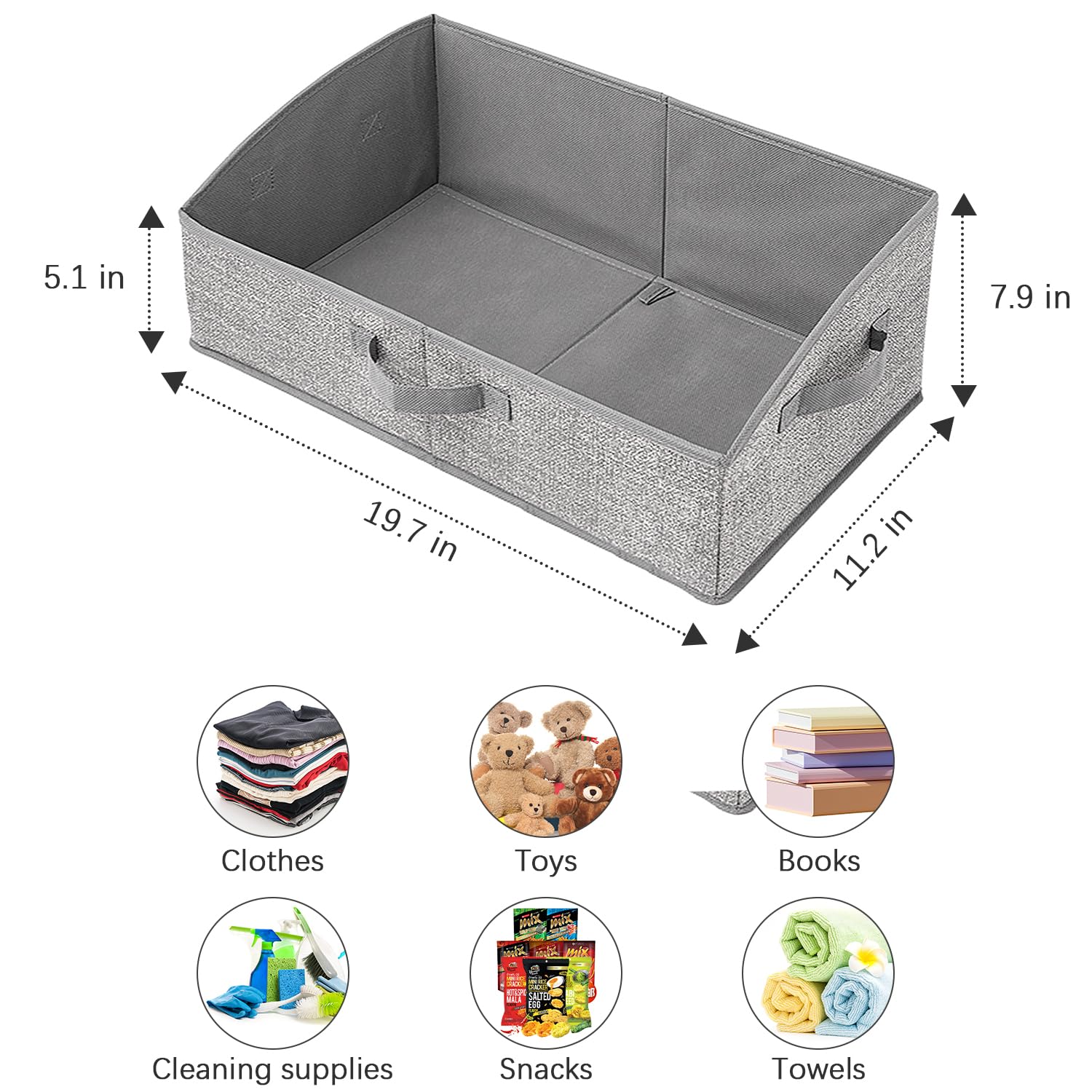 EITMOW Trapezoid Storage Baskets for Shelves, Closet Woven Fabric Organizer Bin and Clothes Storage Bins, Foldable Organizer Box with Reinforced Handles. (Gray, 2 Pack/19.7 x 11.2 x 7.9inch)