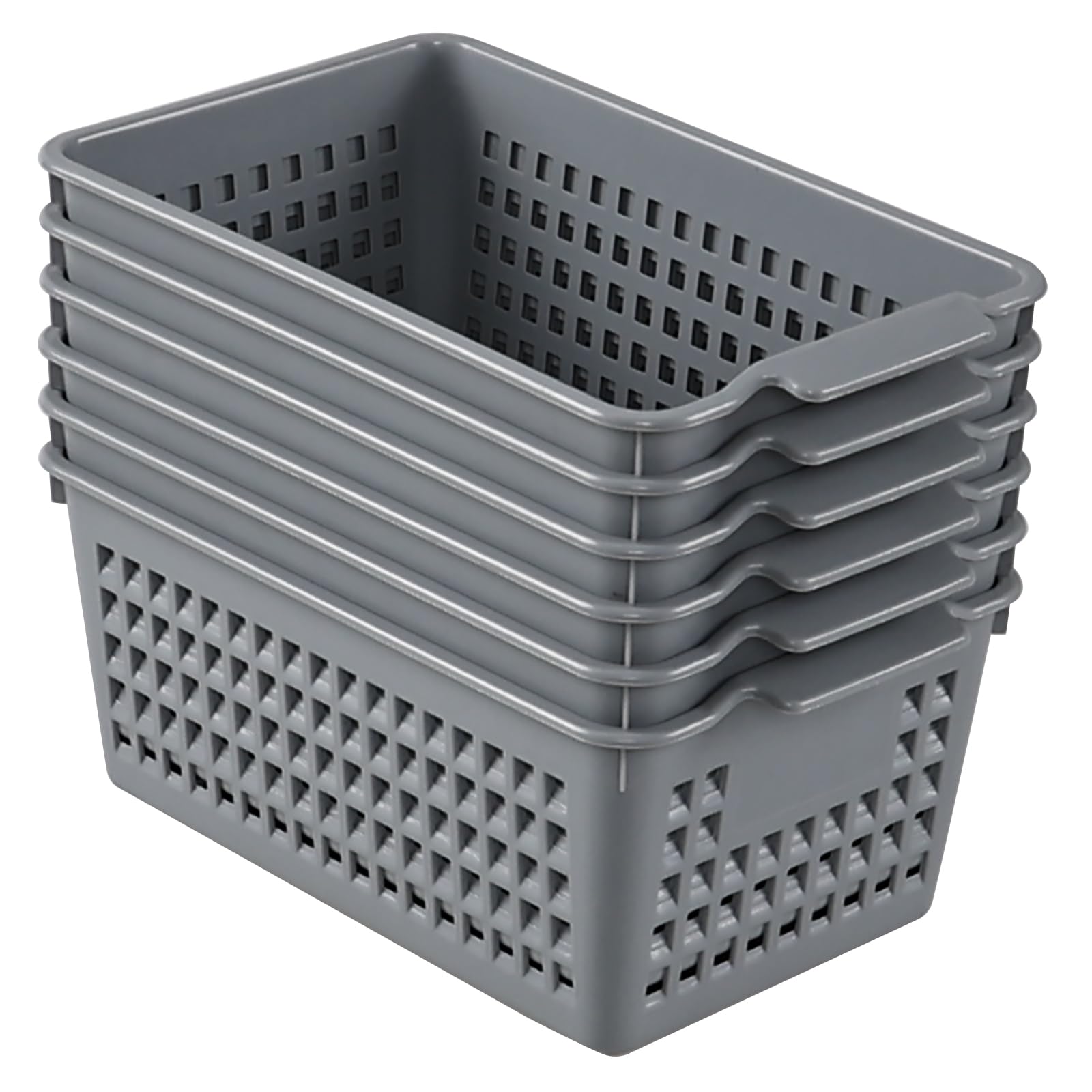 Dehouse 6 Pack Small Plastic Storage Baskets, Plastic Baskets Organizer Bins, Gray