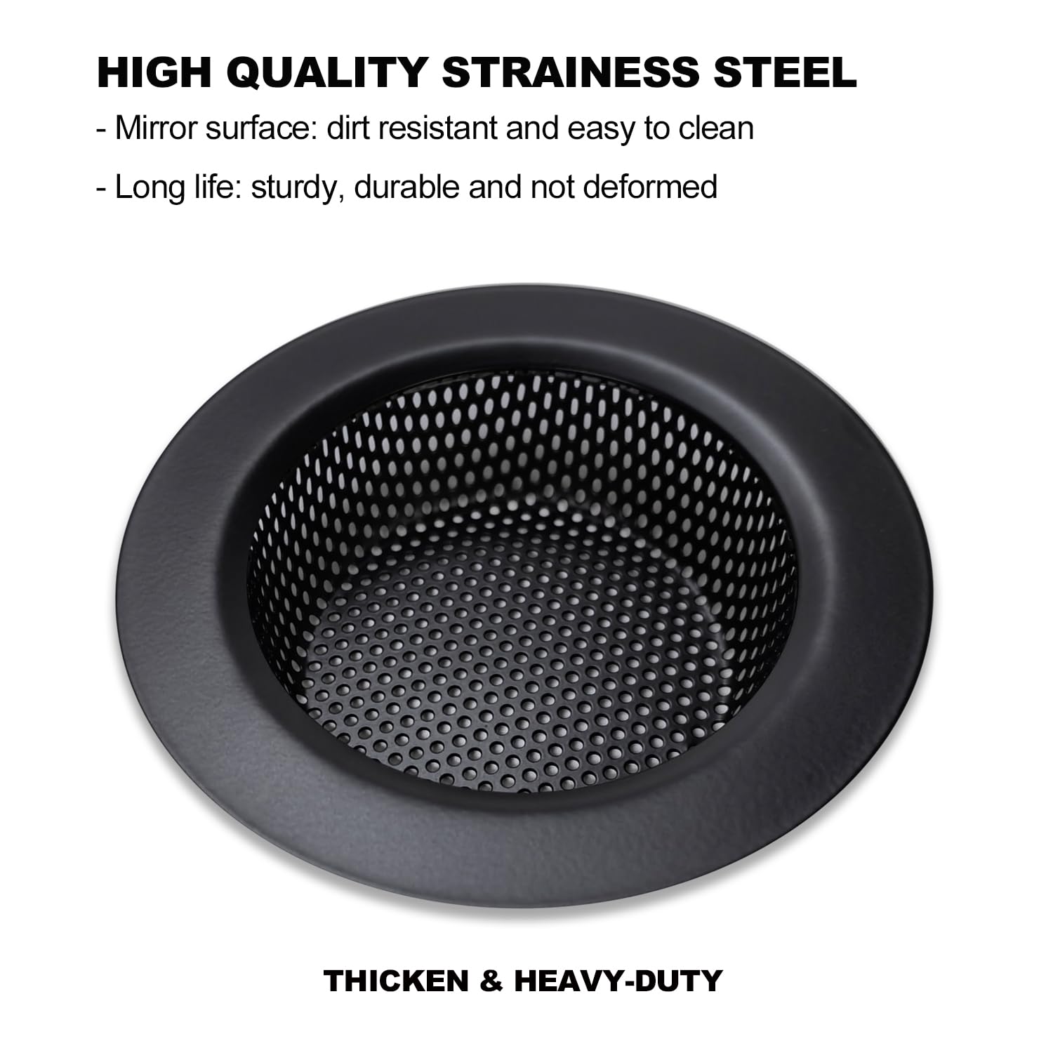 Hontunry Black Kitchen Sink Drain Strainer, Sink Drain Cover, Food Catcher, Large Wide Rim 4.5" Diameter, Stainless Steel, Pack of 2