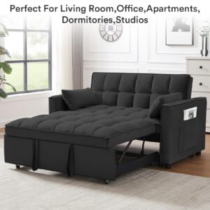 Rovibek 3 in 1 Convertible Sleeper Sofa Bed Velvet Chaise Lounge for Living Room, Black