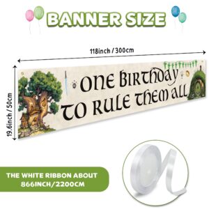 Hippeny Large Middle Earth Inspired Baby 1st Birthday Banner, One Birthday to Rule Them All Sign, Hobbit core Theme Bday Party Decor, Medieval Baby Shower Decor