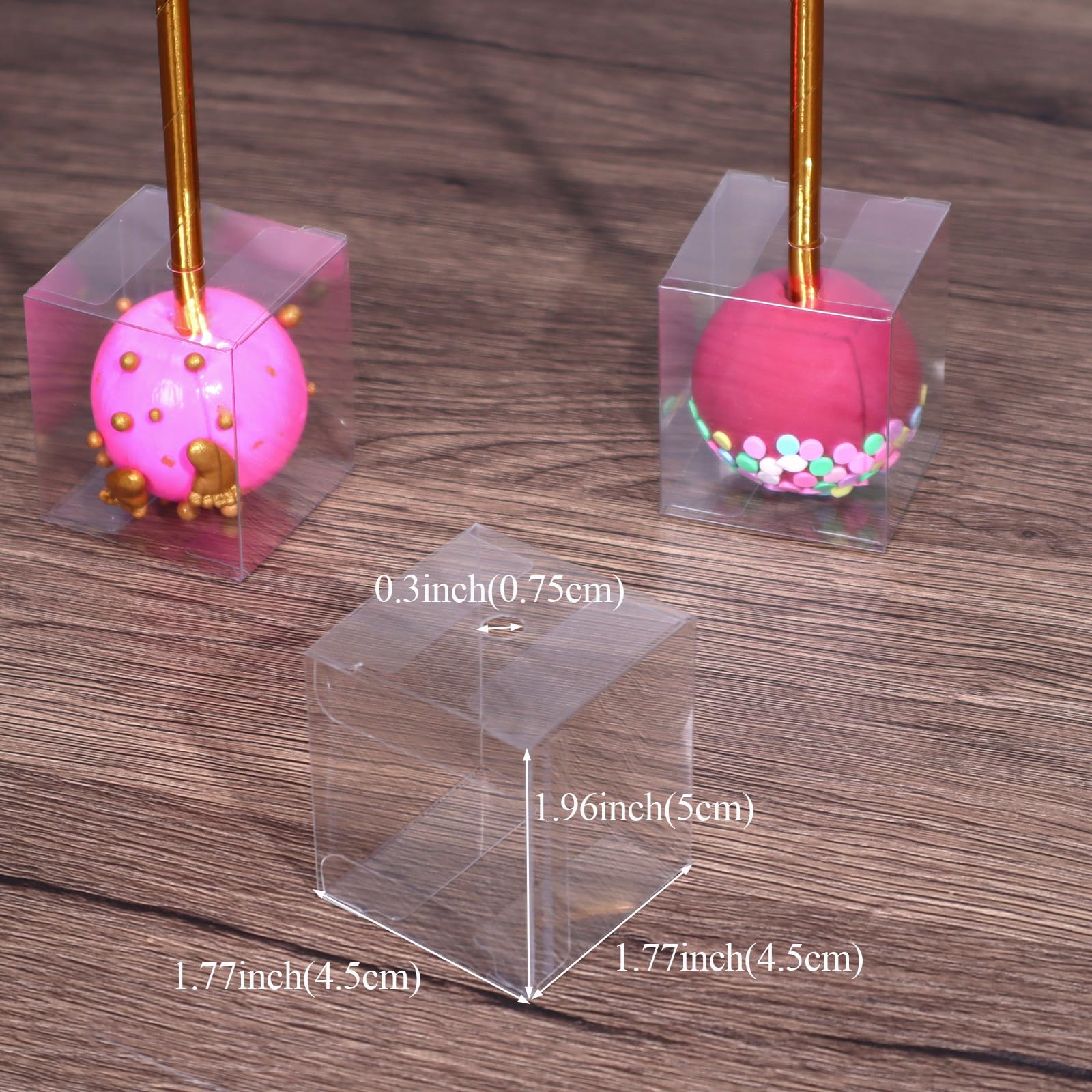 ROSPAKTEK 100Pcs 1.75" x 1.75" x 2" Single Clear Cake Pop Boxes Packaging with Hole Small Plastic Clear Treat Boxes for Wedding Favors Party Valentine's Halloween Easter Father's Mother's Day