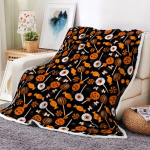 jawo halloween throw blanket, fall autumn halloween chic treat or trick candy gift for kids cozy bed couch blanket, soft comfy fleece flannel throws blankets livingroom bedroom decor