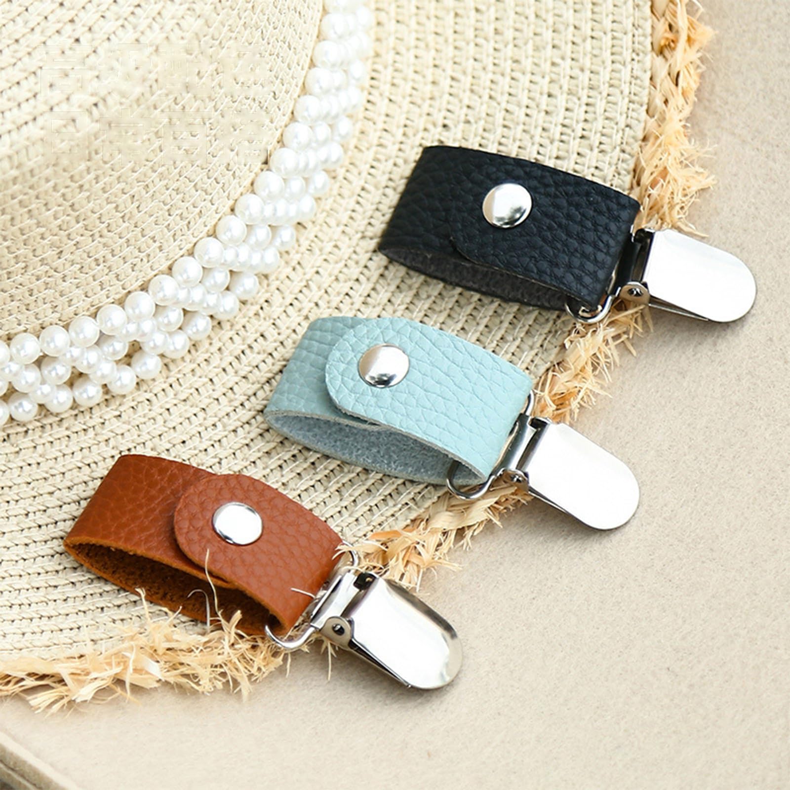 2 Pack Leather Hat Clip for Travel,Hat Holder,Hands Free Bag Accessory for Women,Travel Hat Clip for Sunhat,Bag,Luggage,Backpack,Purse (White)