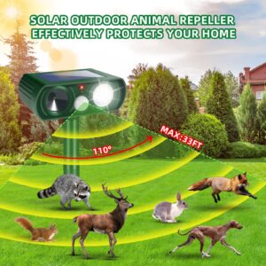 Ultrasonic Animal Repellent Outdoor,Deer Repellent Devices with Flashing Light Ultrasonic Cat Repeller Skunk Squirrel Rabbit Raccoon Repellent Solar Animal Repeller Deterrent Devices,Green (2)