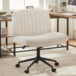 dowinx criss cross chair with locking wheels, preminum fabric and pocket spring cushion, adjustable swivel wide seat computer chair, morden design vanity chair white