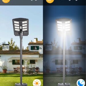 JAYNLT 6000W Solar Street Lights Outdoor with 78" Tall Pole, 3000K/4000K/6500K 400000LM Solar Floor Lamps Dusk to Dawn, IP68 Waterproof Solar Pole Lights with Motion Sensor for Yard, Patio, Camping