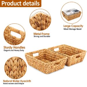 ROSOS Wicker Baskets 2 Pack, Water Hyacinth Wicker Storage Basket with Handles, Large Wicker Baskets for Storage, Wicker Baskets for Organizing, Handmade Large Wicker Basket, Natural