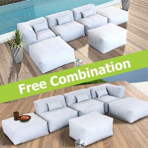 Patio Furniture Set Bean Bag Chairs Alassio 6PC Outdoor Chairs Sectional Conversation Patio Set Daybed Furniture Outdoor Sofa Couch High Density Foam Filling Modern Comfy Patio Couch (light gray)