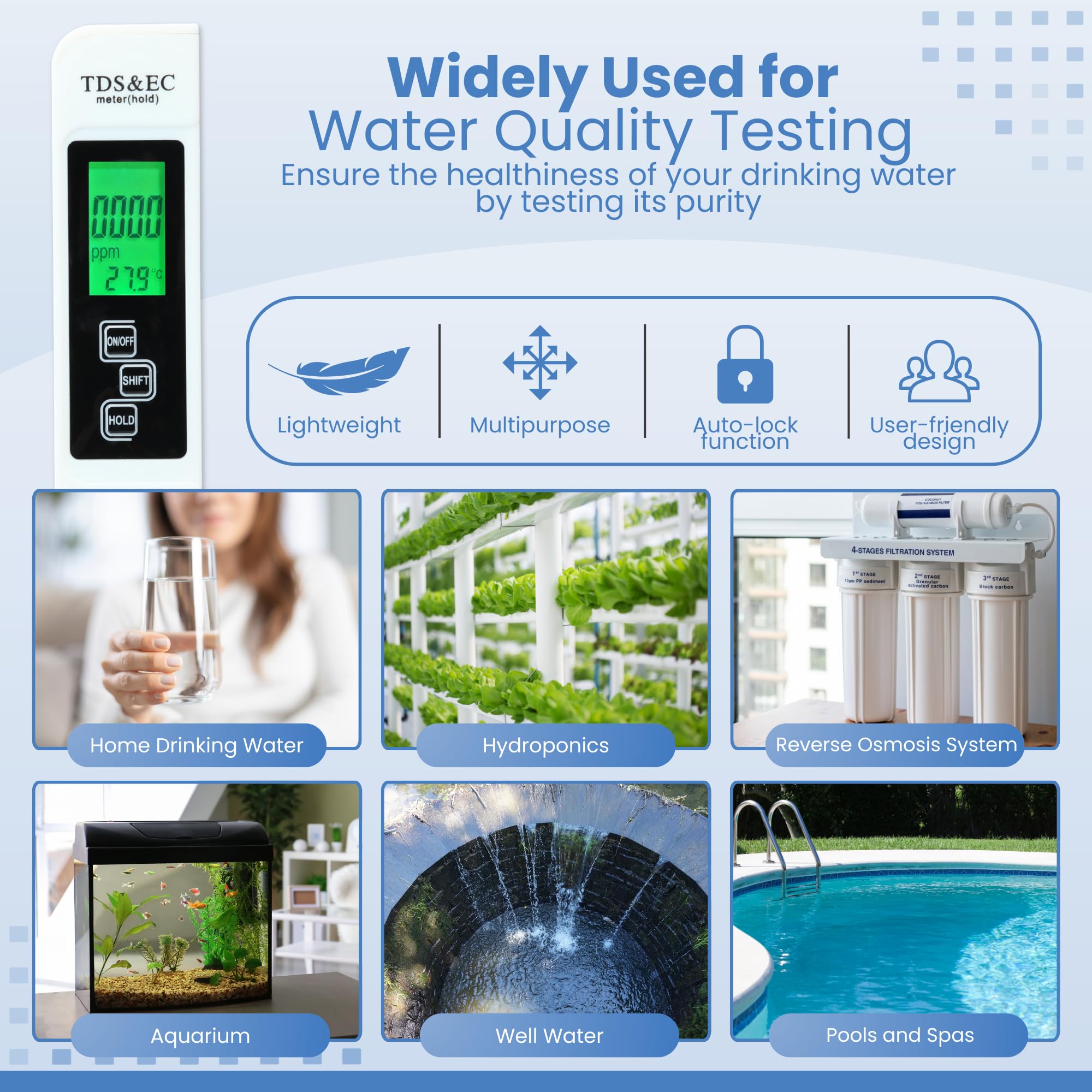 All-New 2025 TDS Meter Digital Water Tester – 4-in-1 Accurate & Reliable TDS, EC & Temperature Meter (°C, °F) 0-9990 ppm, Ideal for Drinking Water, Aquariums, Hydroponics, RO/DI Systems & More