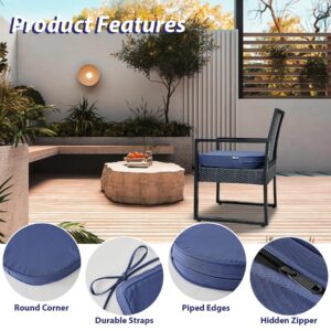 IPYNBAP Outdoor Chair Cushions Set of 4，Waterproof Outdoor Seat Cushions for Patio Furniture，Patio Chair Cushions with Ties, Round Corner Outdoor Chair Pads for Garden, 19" x 19" x 3", Navy Blue