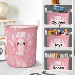 Custom Axolotl Laundry Baskets, Personalized Axolotl Laundry Baskets Gift for Kids Woman Adults, Customize Baby Name Laundry Hamper for Kids Boys Girls Adults