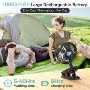 7'' Clip On Fan,10000mAh Battery Operated Desk Fan,Auto Oscillation Stroller Fan,Rechargeable USB Fan,4 Speeds Personal Table Fan with Sturdy Clamp for Golf Cart Office Treadmill Travel Outdoor (7")