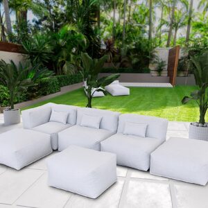 Patio Furniture Set Bean Bag Chairs Alassio 6PC Outdoor Chairs Sectional Conversation Patio Set Daybed Furniture Outdoor Sofa Couch High Density Foam Filling Modern Comfy Patio Couch (light gray)