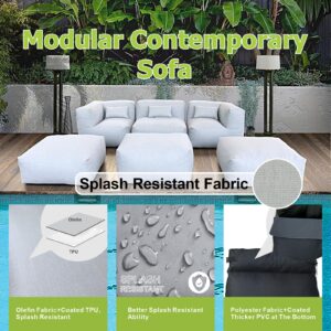 Patio Furniture Set Bean Bag Chairs PortoCervo 6PC Outdoor Chairs Sectional Conversation Patio Set Daybed Furniture Outdoor Sofa Couch High Density Foam Filling Modern Comfy Patio Couch (light gray)