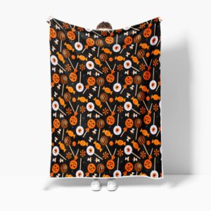 JAWO Halloween Throw Blanket, Fall Autumn Halloween Chic Treat or Trick Candy Gift for Kids Cozy Bed Couch Blanket, Soft Comfy Fleece Flannel Throws Blankets Livingroom Bedroom Decor