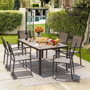 Homall Patio Dining Set 7 Pieces Outdoor Furniture with Large Table and 6 Textilene Chairs for Porch, Brown