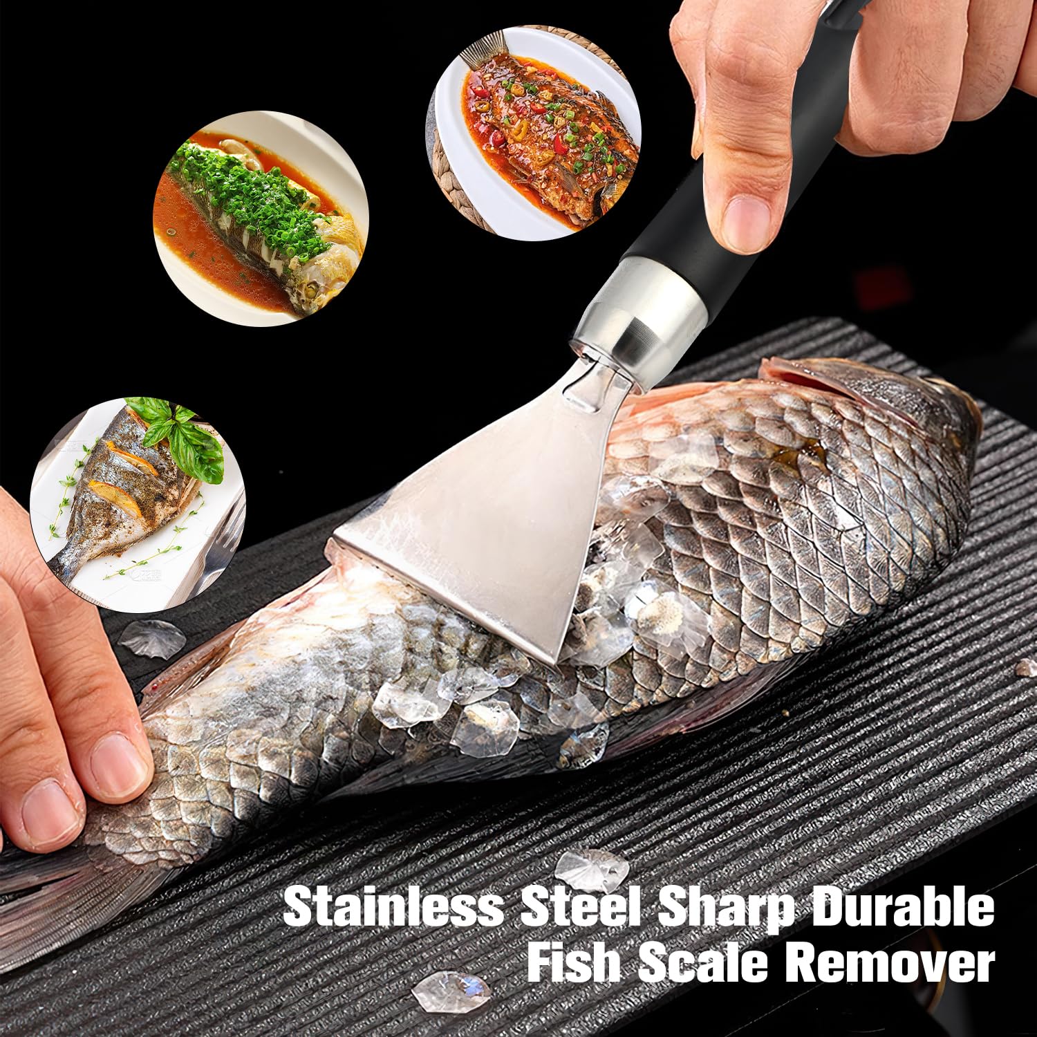 2Pcs Stainless Steel Sharp Durable Fish Scale Remover,304 stainless steel Fish Scale Remover,Portable Cordless Kitchen Fish Scaler Fish for Chef and Home Cooks Fish Cleaning tools（Black+Brown）