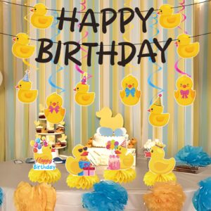 Joybileefun Duck Birthday Party Decorations - 18PCS Duck Party Decorations with Banner Hanging Swirls Centerpieces for Tables Duck Happy Birthday Decorations for Duck Themed Baby Shower Party Supplies