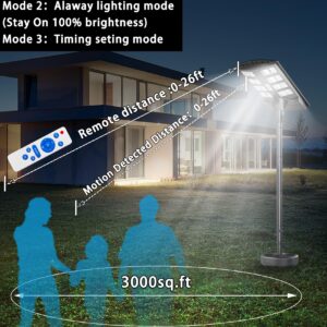 JAYNLT 6000W Solar Street Lights Outdoor with 78" Tall Pole, 3000K/4000K/6500K 400000LM Solar Floor Lamps Dusk to Dawn, IP68 Waterproof Solar Pole Lights with Motion Sensor for Yard, Patio, Camping