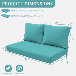 Pakunoda Outdoor Loveseat Cushion Set, 46 x 26 inch, Water Repellent, Fade Resistant, Cushion Set for Couch, Bench, and Swing 46 x 26 inch, Lake Blue