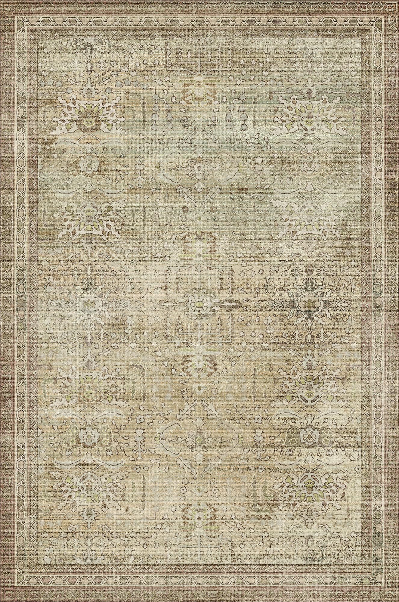 GENIMO 2x3 Area Rugs for Living Room, Machine Washable Boho Vintage Rug Non Slip, Printed Thin Low Pile Lightweight Chenille Carpet Rugs for Bedroom, Dining Room, Home Office, Taupe