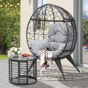 YITAHOME Egg Chair with Table Outdoor Egg Lounge Chair with Cushion Wicker Chair PE Rattan Chair Table Included for Patio, Garden, Backyard, Porch, Gray