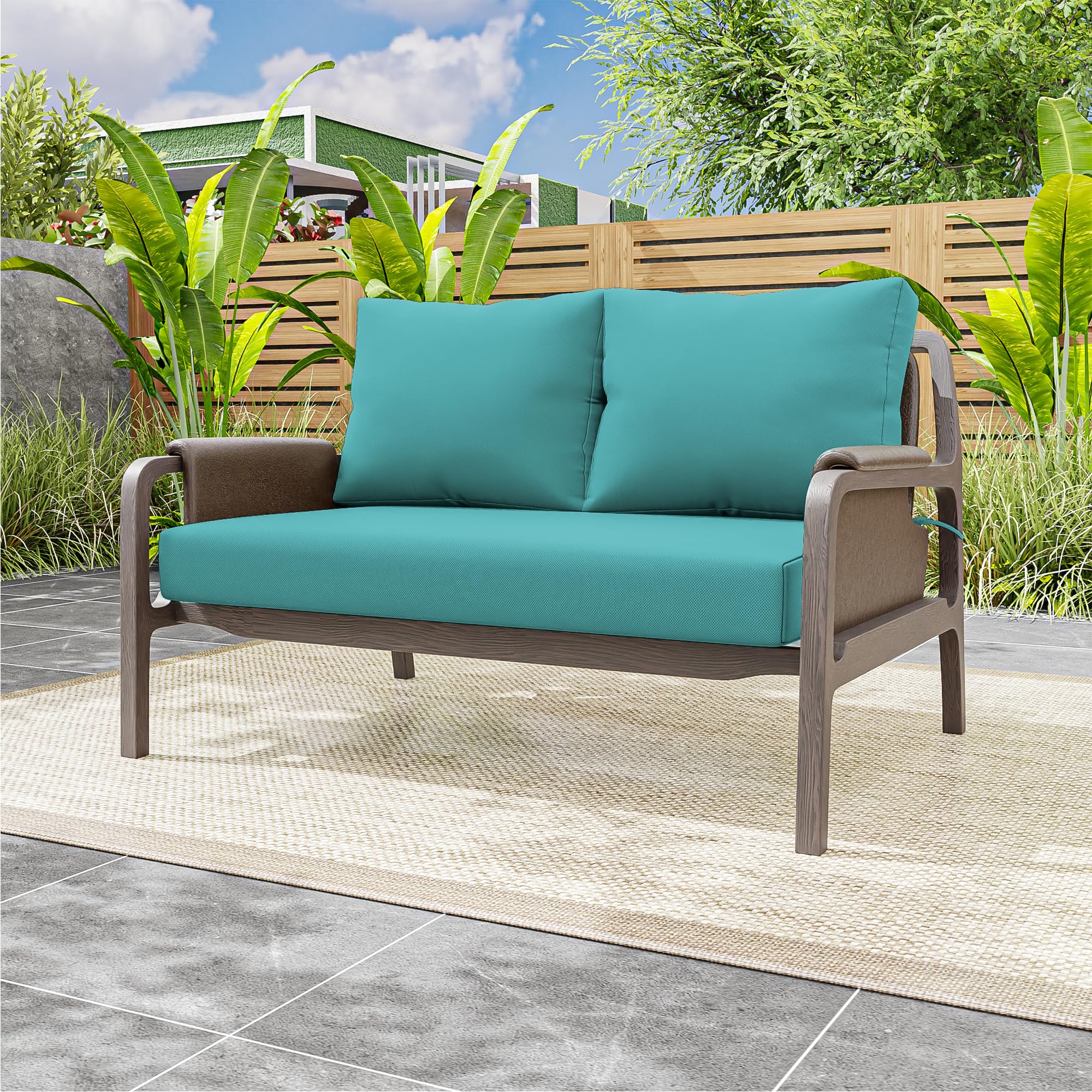 Pakunoda Outdoor Loveseat Cushion Set, 46 x 26 inch, Water Repellent, Fade Resistant, Cushion Set for Couch, Bench, and Swing 46 x 26 inch, Lake Blue